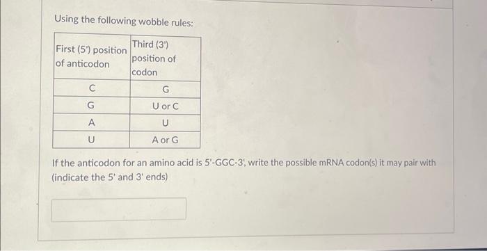 Solved Using The Following Wobble Rules If The Anticodon