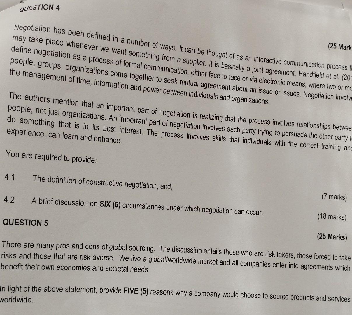 Solved Negotiation has been defined in a number of ways. It | Chegg.com