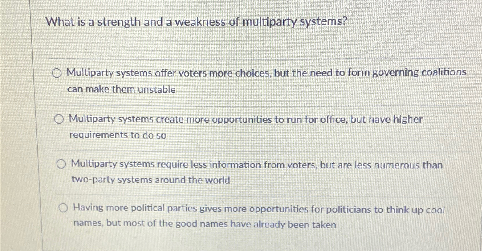 Solved What is a strength and a weakness of multiparty | Chegg.com