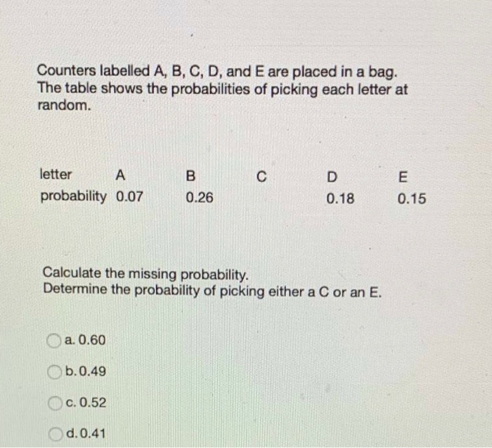 Solved Counters labelled A, B, C, D, and E are placed in a | Chegg.com