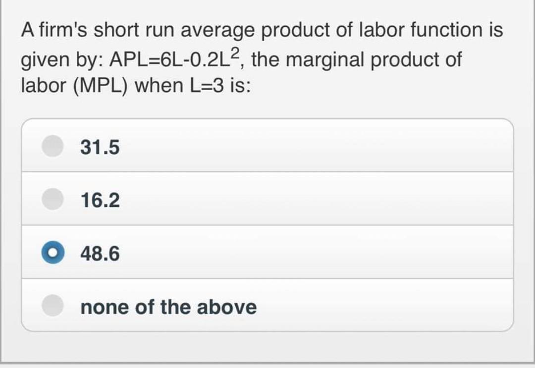 Solved A firm's short run production function is given by Q | Chegg.com