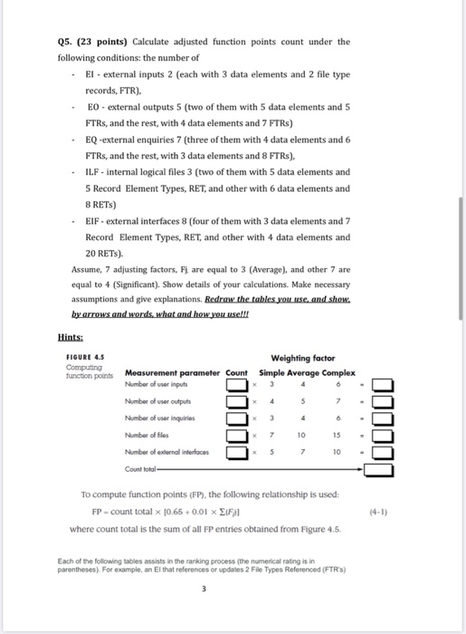 Q5. (23 points) Calculate adjusted function points | Chegg.com