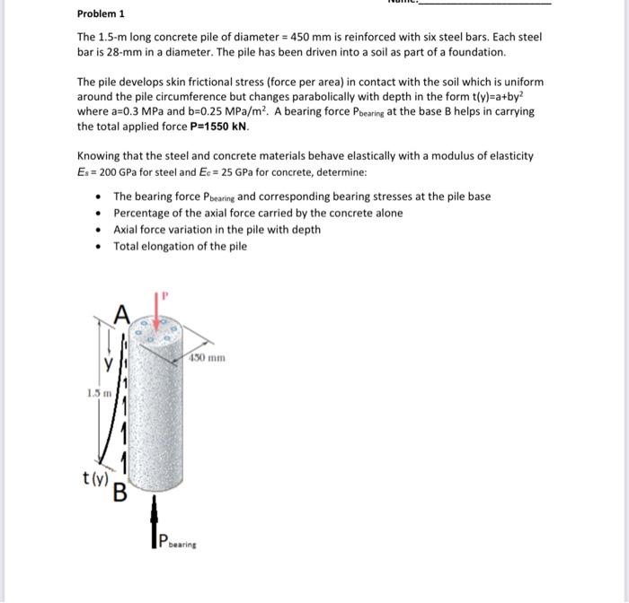Solved The 1.5−m long concrete pile of diameter =450 mm is | Chegg.com