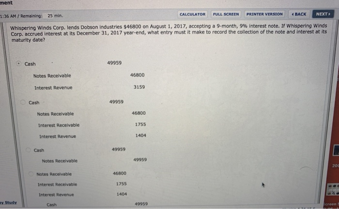 Solved ment NEXT PRINTER VERSION BACK CALCULATOR FULL SCREEN | Chegg.com