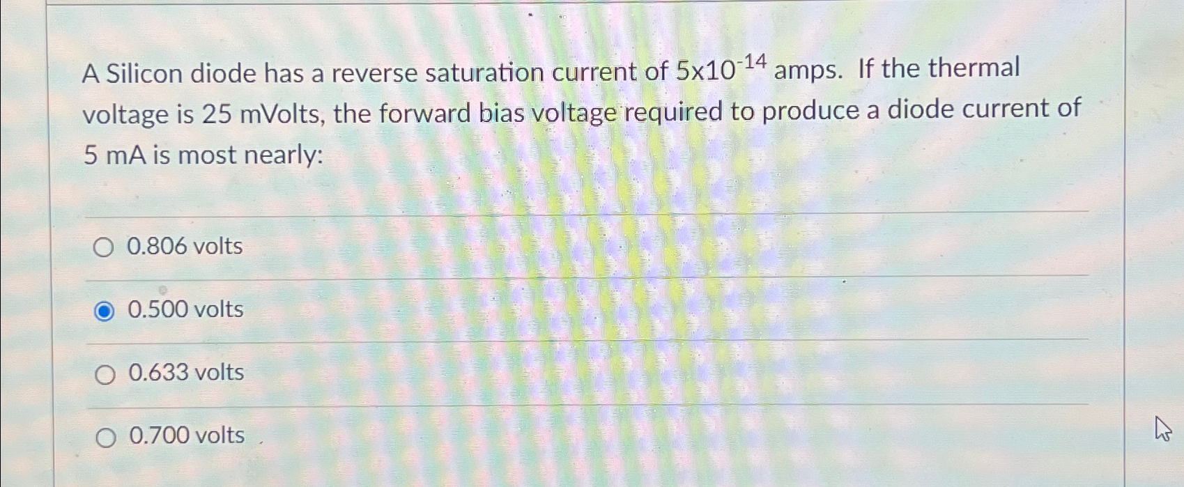 Solved A Silicon diode has a reverse saturation current of | Chegg.com