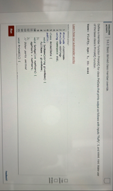 Solved CHALLINEOEACTWITY5.6.2: Basic derived class member | Chegg.com