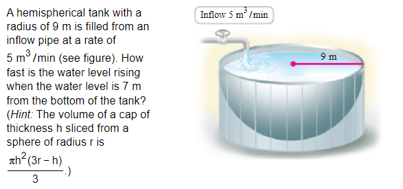 Solved A hemispherical tank with aradius of 6m ﻿is filled | Chegg.com