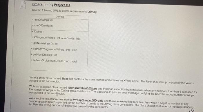 Solved Programming Project \# 4 Use the following UML to | Chegg.com