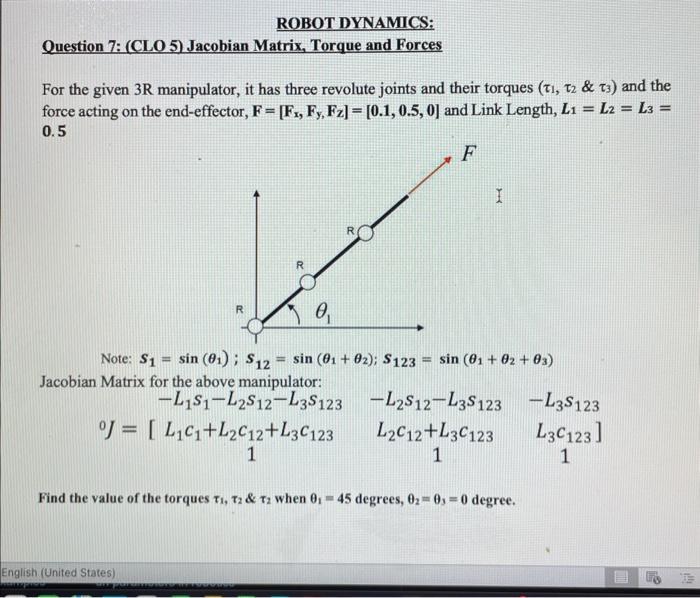 Solved For the given 3R manipulator, it has three revolute | Chegg.com
