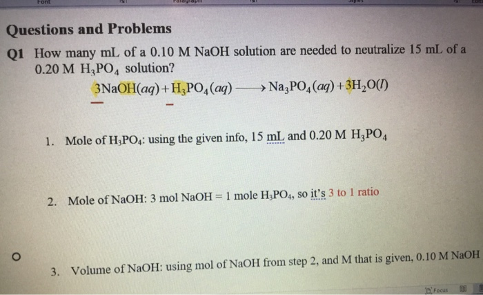 Solved Q1. How many mL of a 0.10 M NaOH solution are needed | Chegg.com