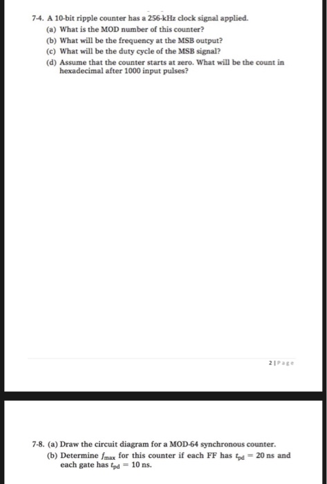 Solved 7-4. A 10-bit ripple counter has a 256-kHz clock | Chegg.com