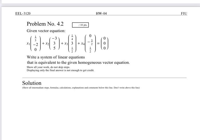 Solved Problem No. 4.2 Given vector equation: | Chegg.com
