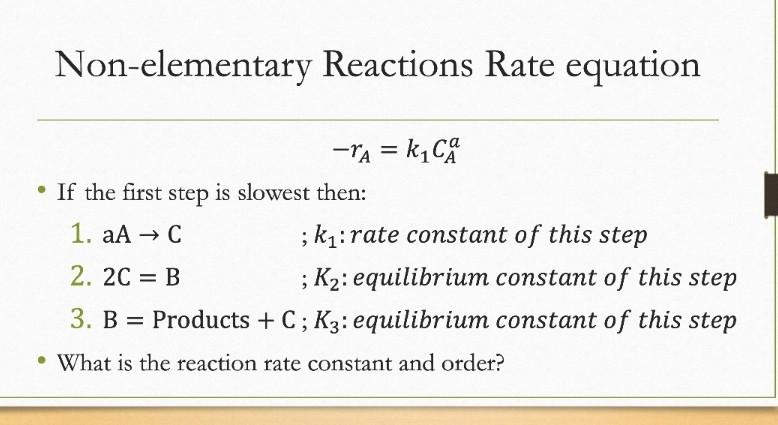 Non-elementary Reactions Rate equation | Chegg.com