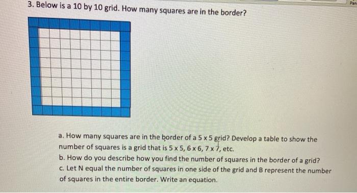 Solved Pan 3. Below is a 10 by 10 grid. How many squares are | Chegg.com