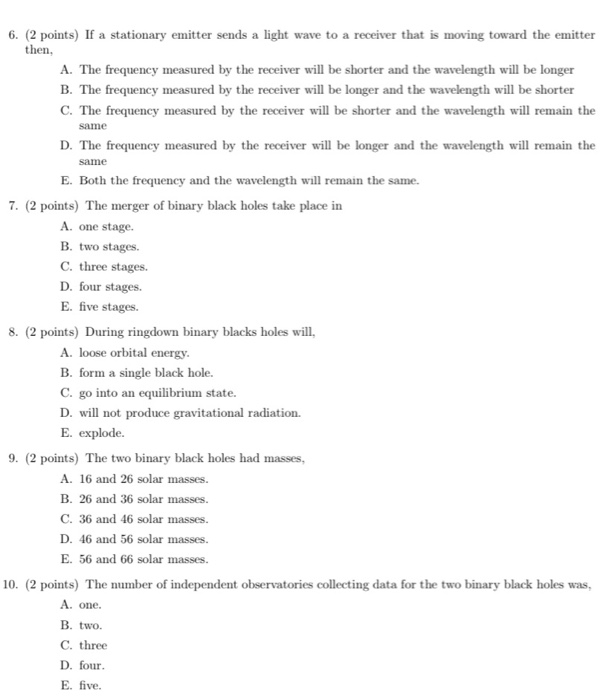 Solved same 6. (2 points) If a stationary emitter sends a | Chegg.com