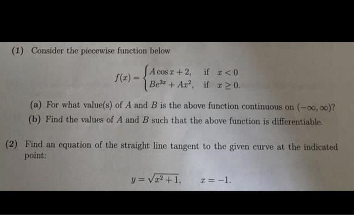 Solved (1) Consider the piecewise function below | Chegg.com