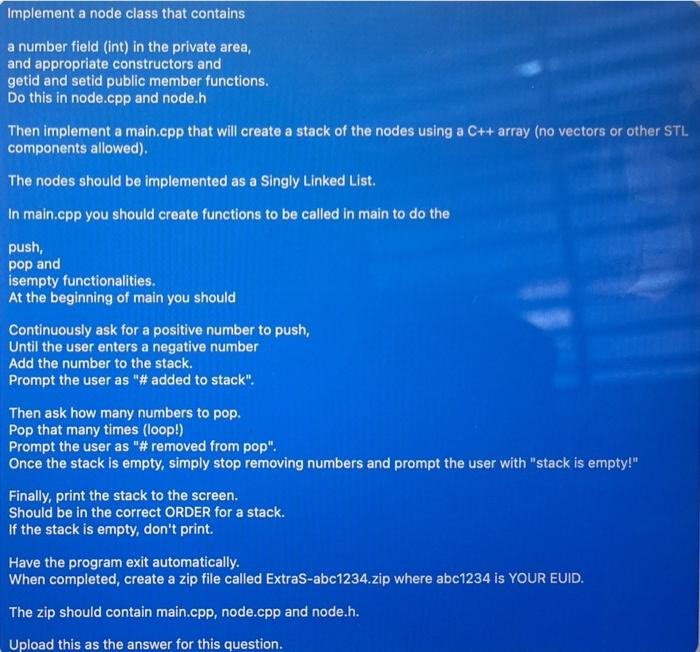 Solved Implement a node class that contains a number field | Chegg.com