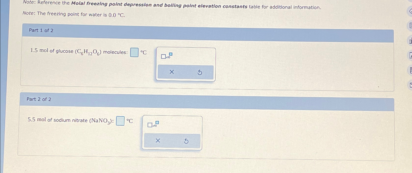 Note: Reference the Molal freezing point depression | Chegg.com