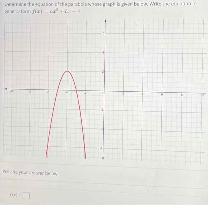 Solved Determine the equation of the parabola whose graph is | Chegg.com