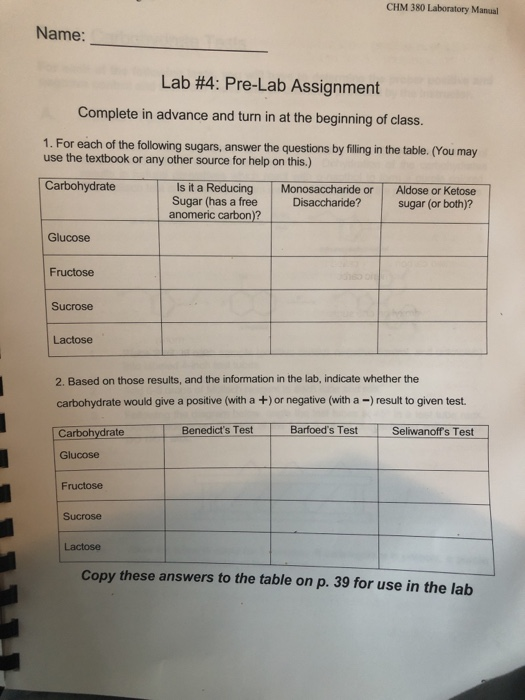 Solved CHM 380 Laboratory Manual Name: Lab #4: Pre-Lab | Chegg.com