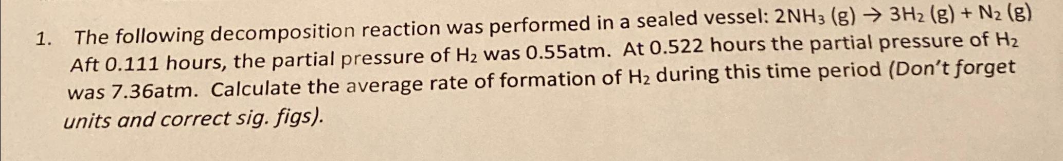Solved The following decomposition reaction was performed in | Chegg.com