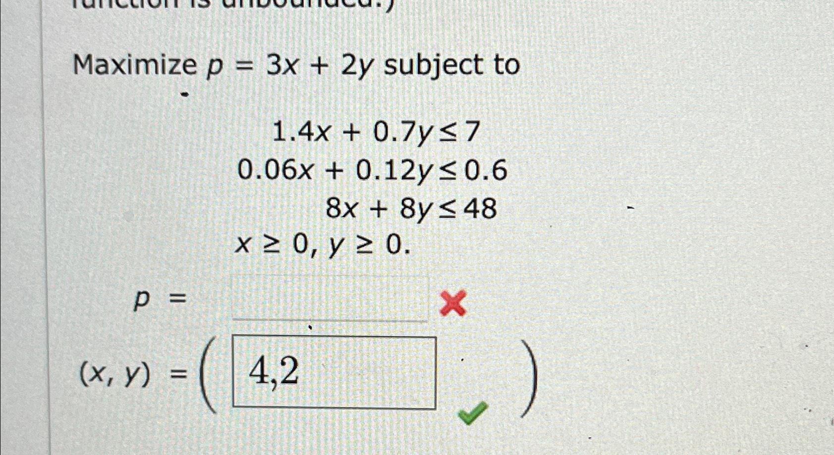 Solved Maximize p=3x+2y ﻿subject | Chegg.com