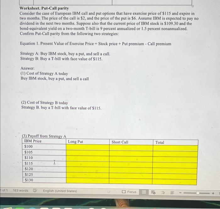 Solved Worksheet. Put-Call parity Consider the case of | Chegg.com