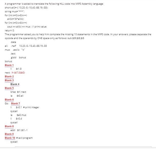 Solved A programmer is asked to translate the following HLL | Chegg.com