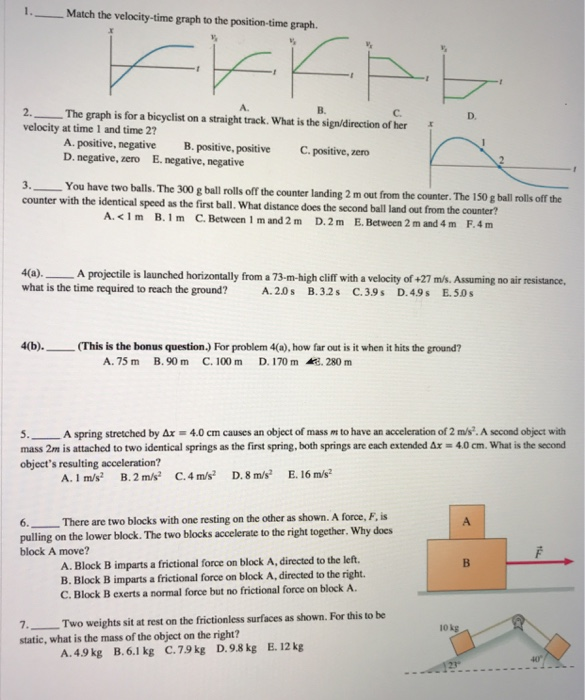Solved 1. Match the velocity-time graph to the position-time | Chegg.com