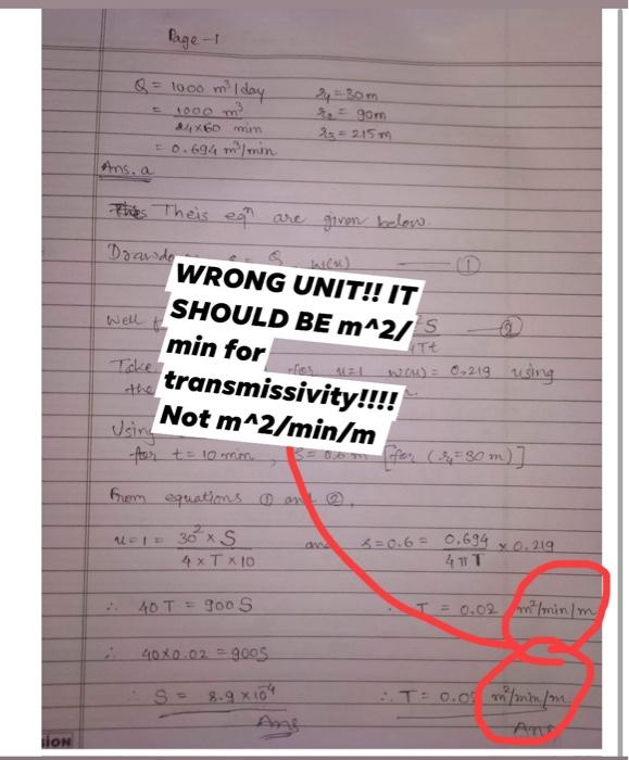 Solved THE UNITS FOR TRANSMISSIVITY IS m^2/sec and no units | Chegg.com