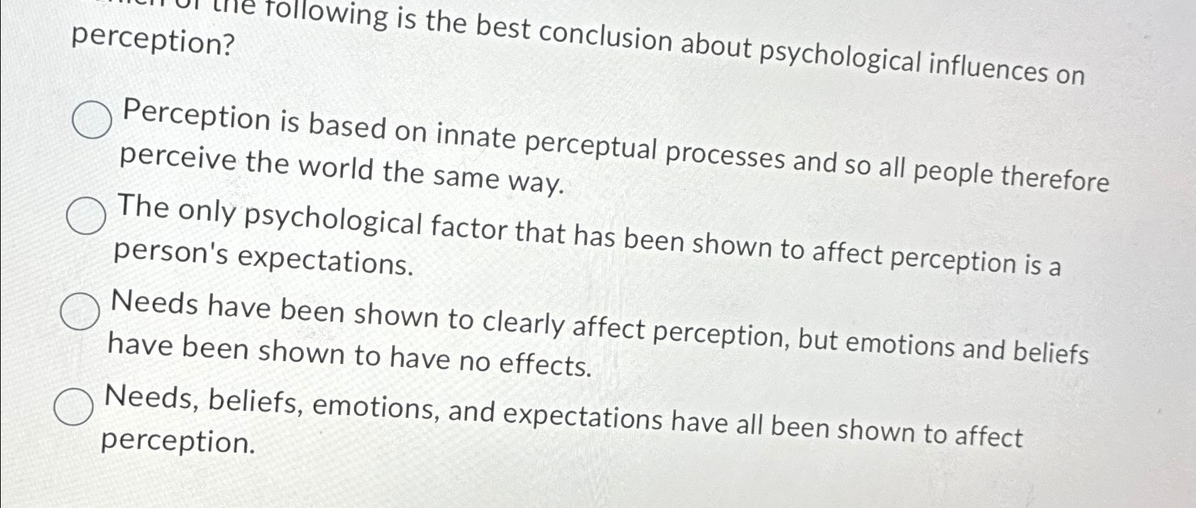 Solved perception?tollowing is the best conclusion about | Chegg.com