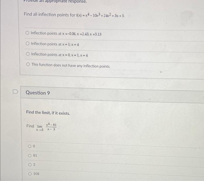 Solved propriate response. Find all inflection points for | Chegg.com