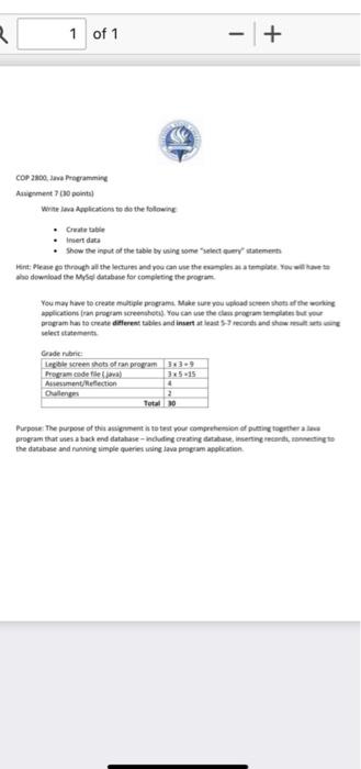Solved R 1 of 1 - - + COP 2800 Programming Aliment 70 points | Chegg.com