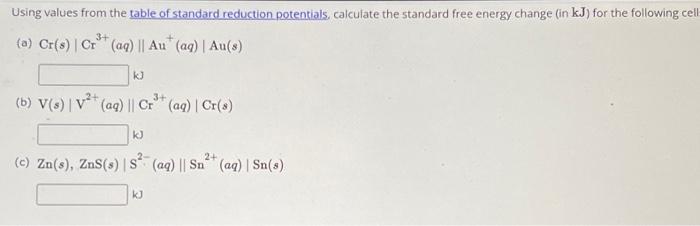 Solved Using values from the table of standard reduction | Chegg.com