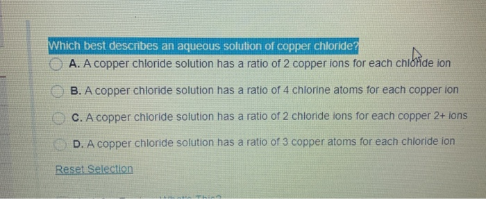 Solved Which best describes an aqueous solution of copper | Chegg.com