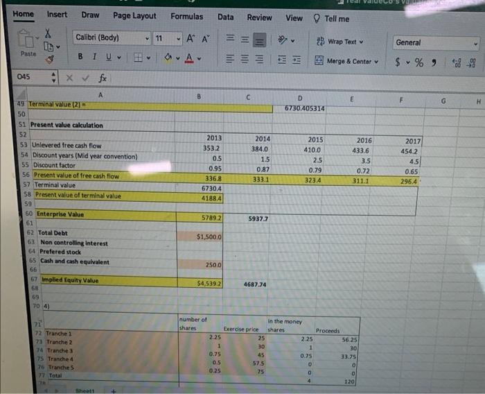 Home Insert Draw Page Layout Formulas Data Review | Chegg.com
