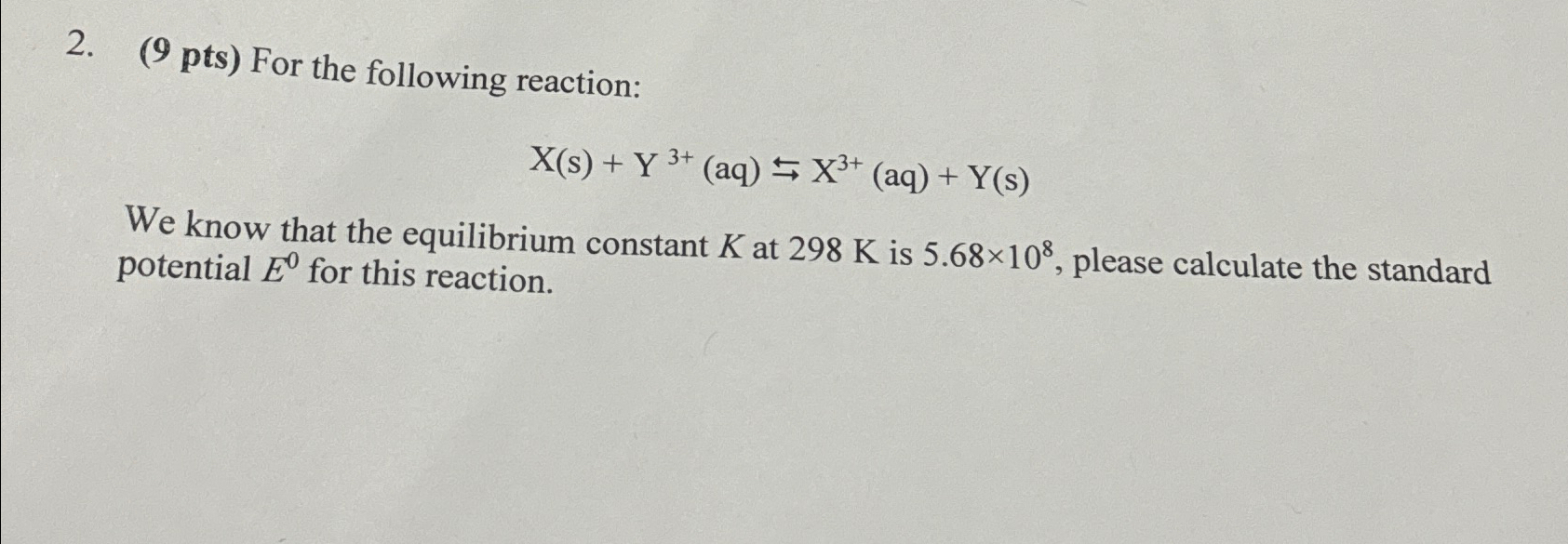 Solved (9 ﻿pts) ﻿For the following | Chegg.com