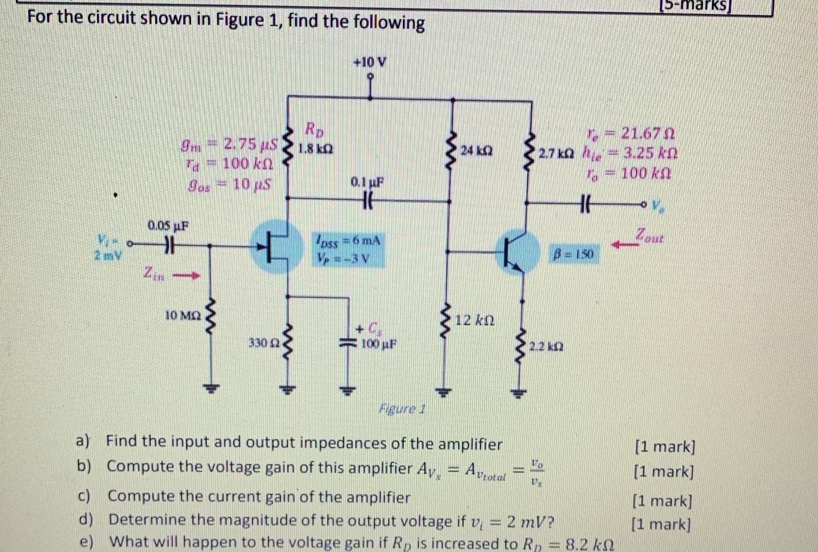 Solved For the circuit shown in Figure 1, find the following | Chegg.com