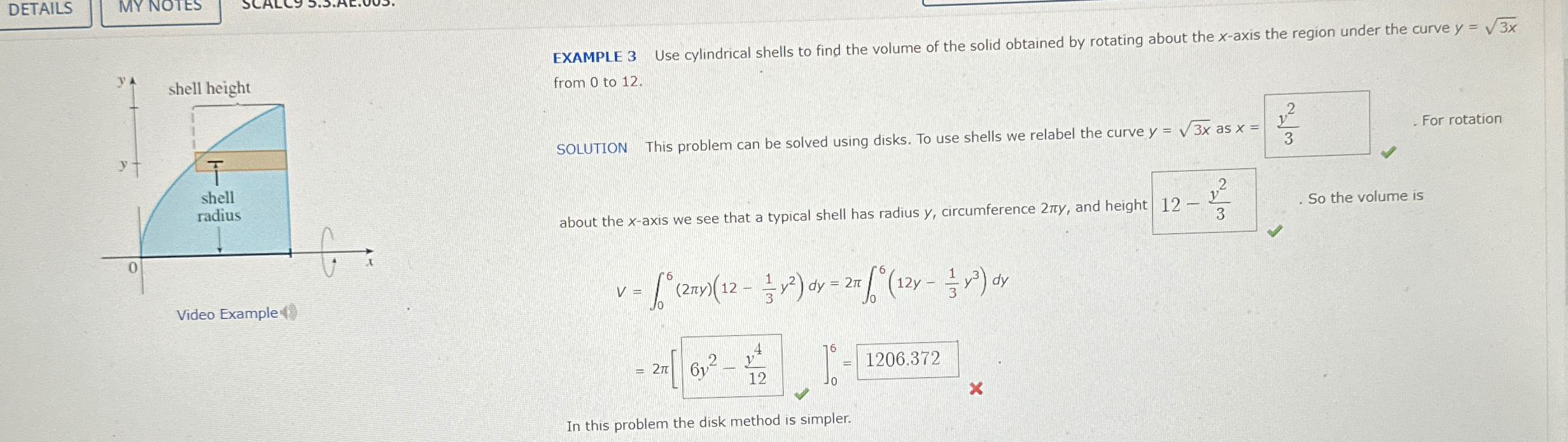 Solved EXAMPLE 3 ﻿Use cylindrical shells to find the volume | Chegg.com