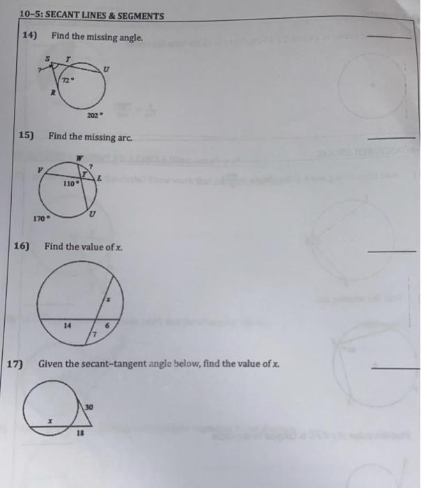Solved 10-5: SECANT LINES & SEGMENTS 14) Find the missing | Chegg.com