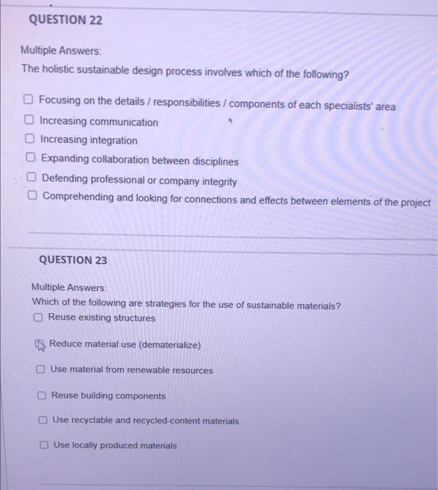 Solved Multiple Answers: The holistic sustainable design | Chegg.com
