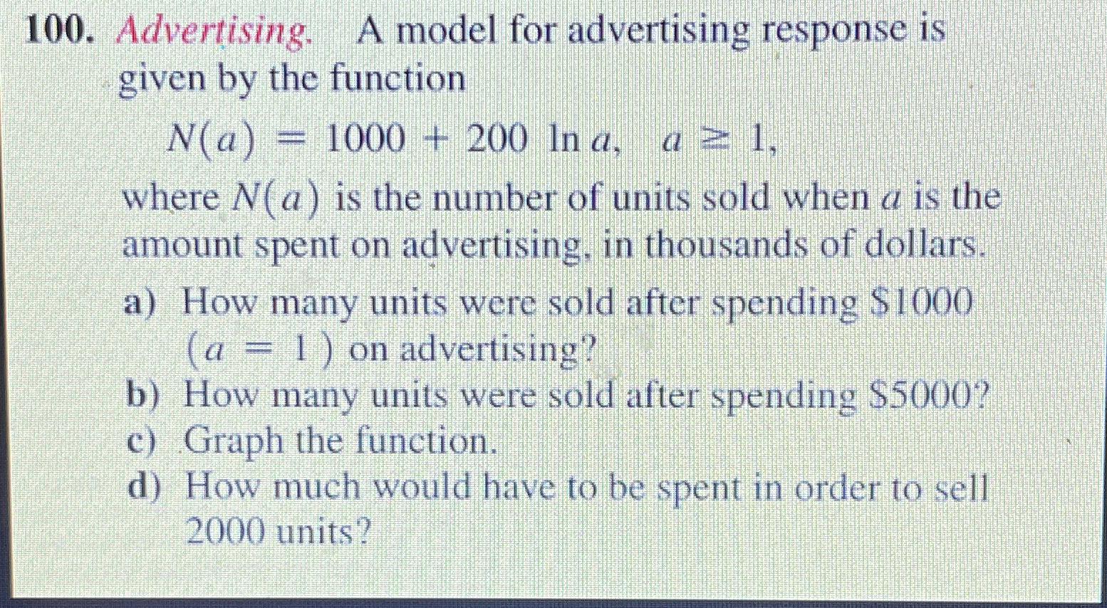 Solved Advertising. A model for advertising response is | Chegg.com