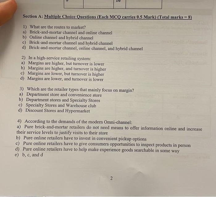 Solved Section A: Multiple Choice Questions (Each MCQ | Chegg.com