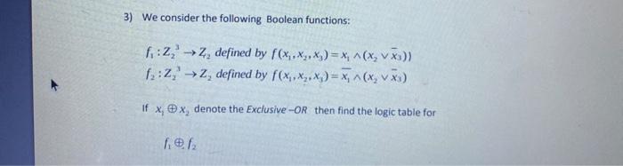 Solved 3) We consider the following Boolean functions: f.: | Chegg.com