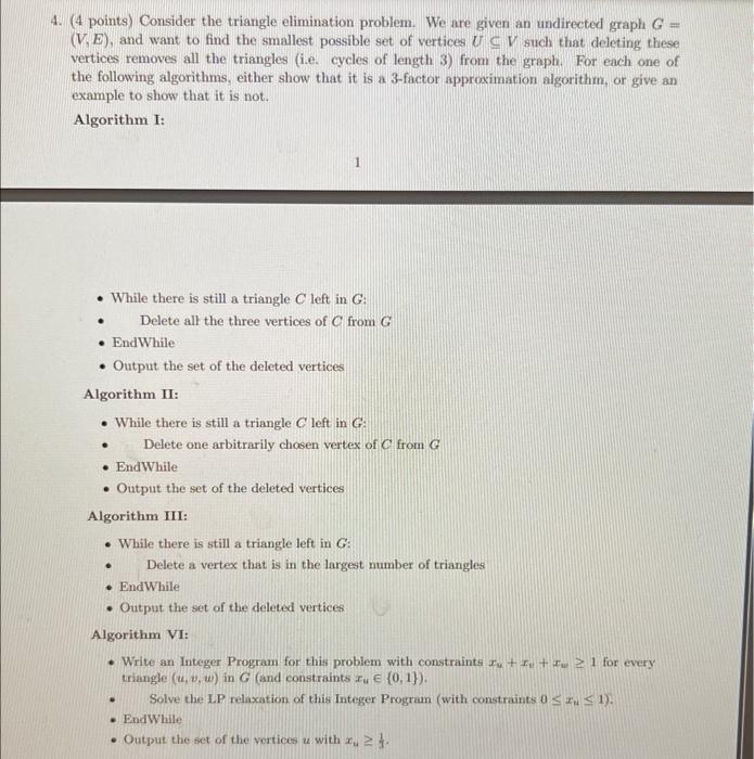 Solved 4. (4 points) Consider the triangle elimination | Chegg.com