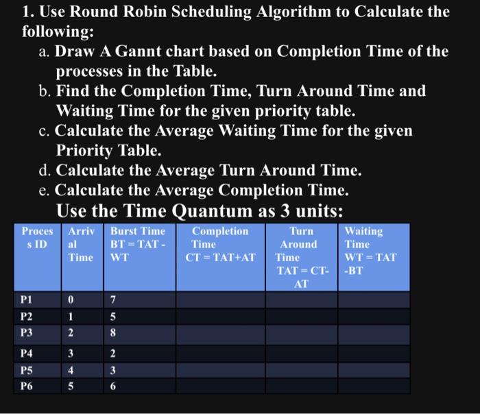 Solved 1 Use Round Robin Scheduling Algorithm To Calculate 5283