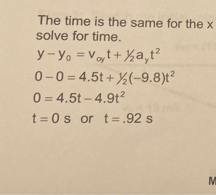Solved The time is the same for the x solve for time. y-Yo = | Chegg.com