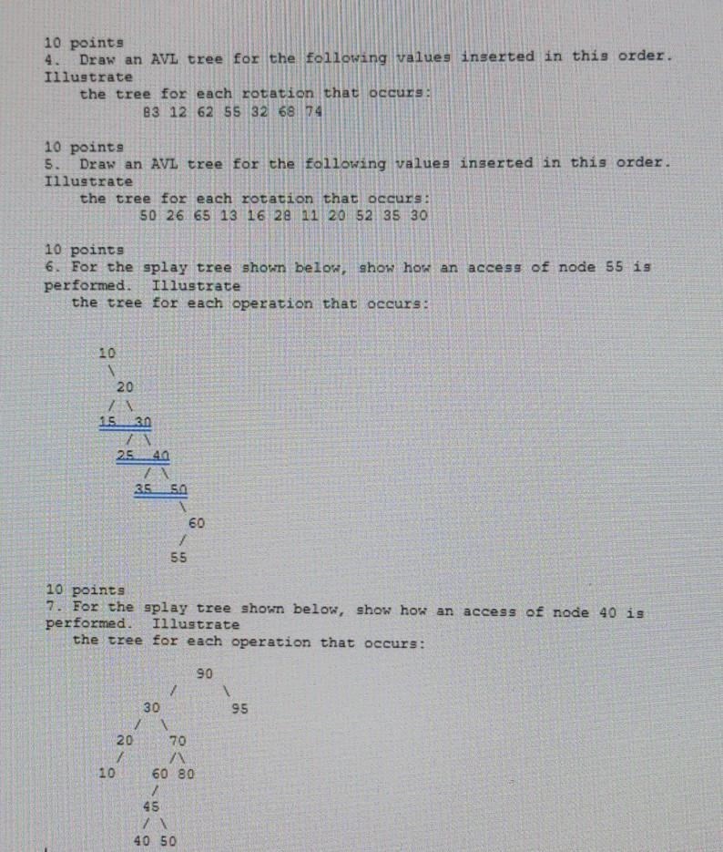 Solved 10 points Draw an AVL tree for the following values | Chegg.com
