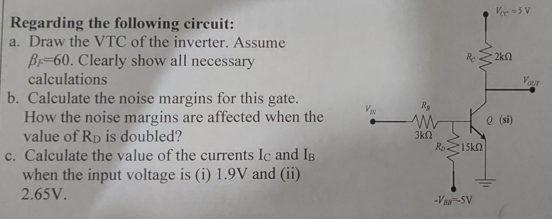 Solved Regarding the following circuit: a. Draw the VTC of | Chegg.com