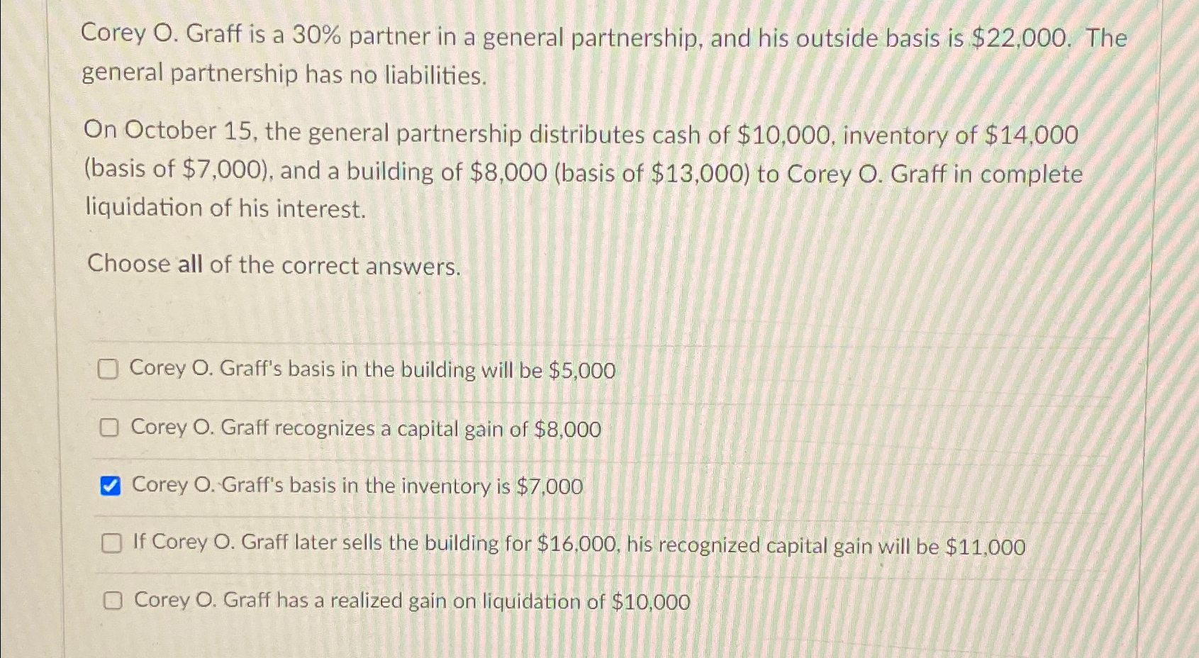 Solved Corey O. Graff is a 30% partner in a general | Chegg.com